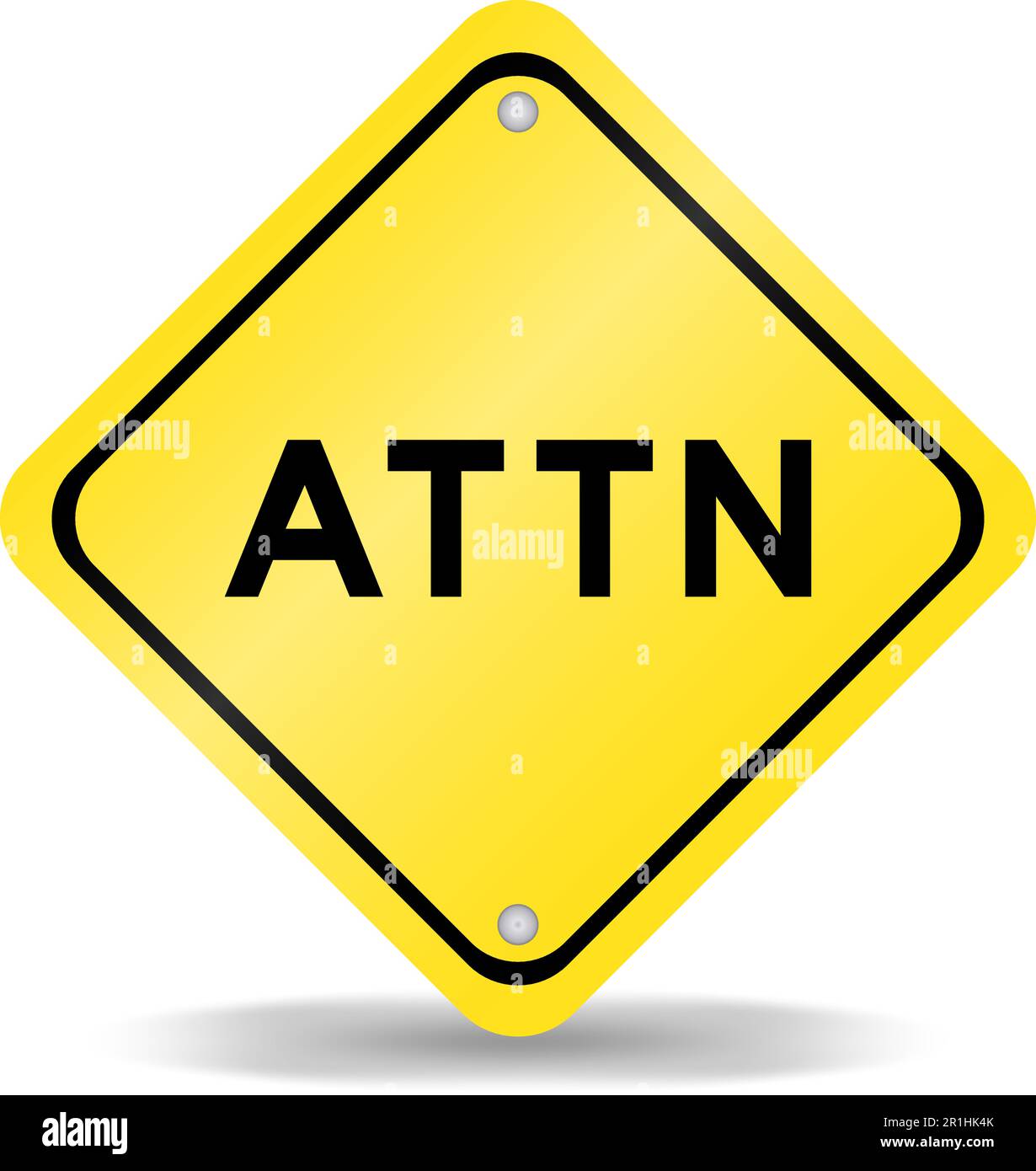Yellow color transportation sign with word ATTN (Abbreviation of ...