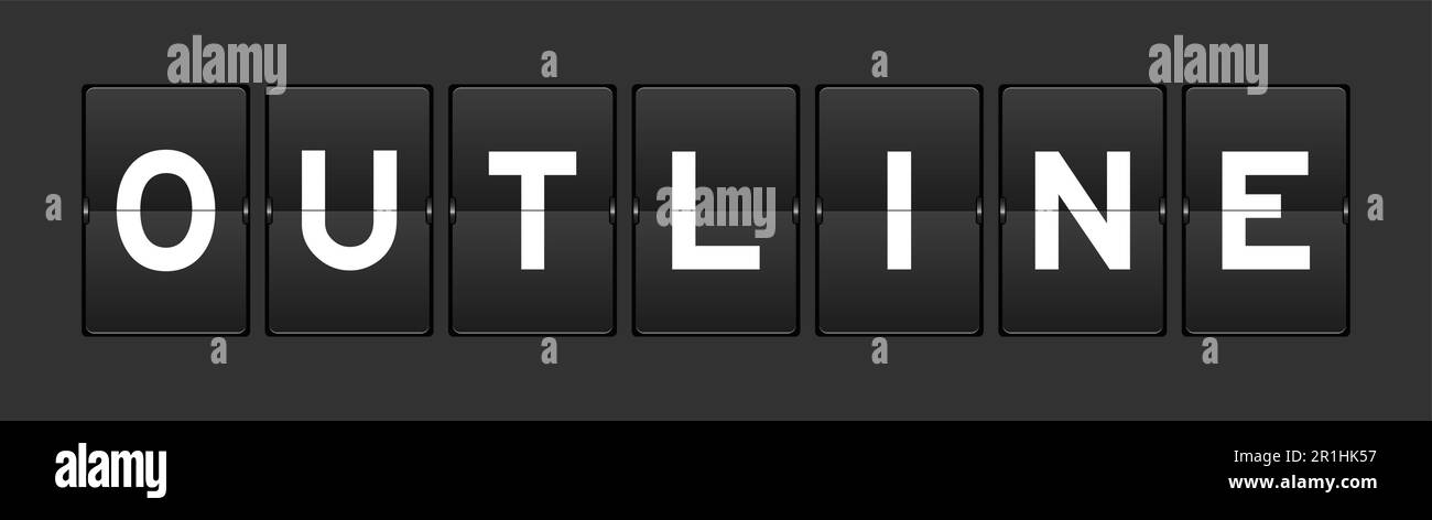 Black color analog flip board with word outline on gray background ...