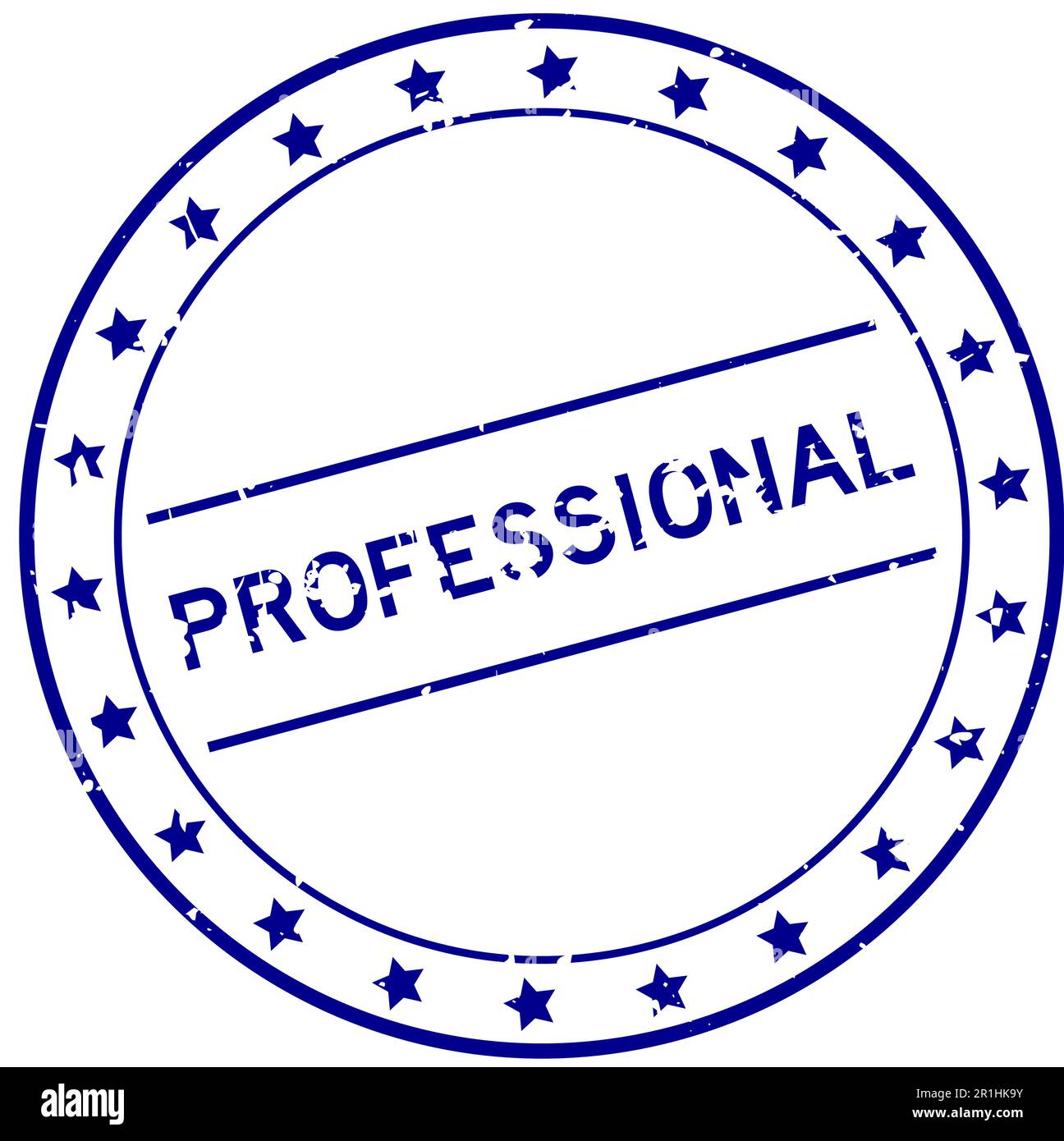 Grunge blue professional word round rubber seal stamp on white ...