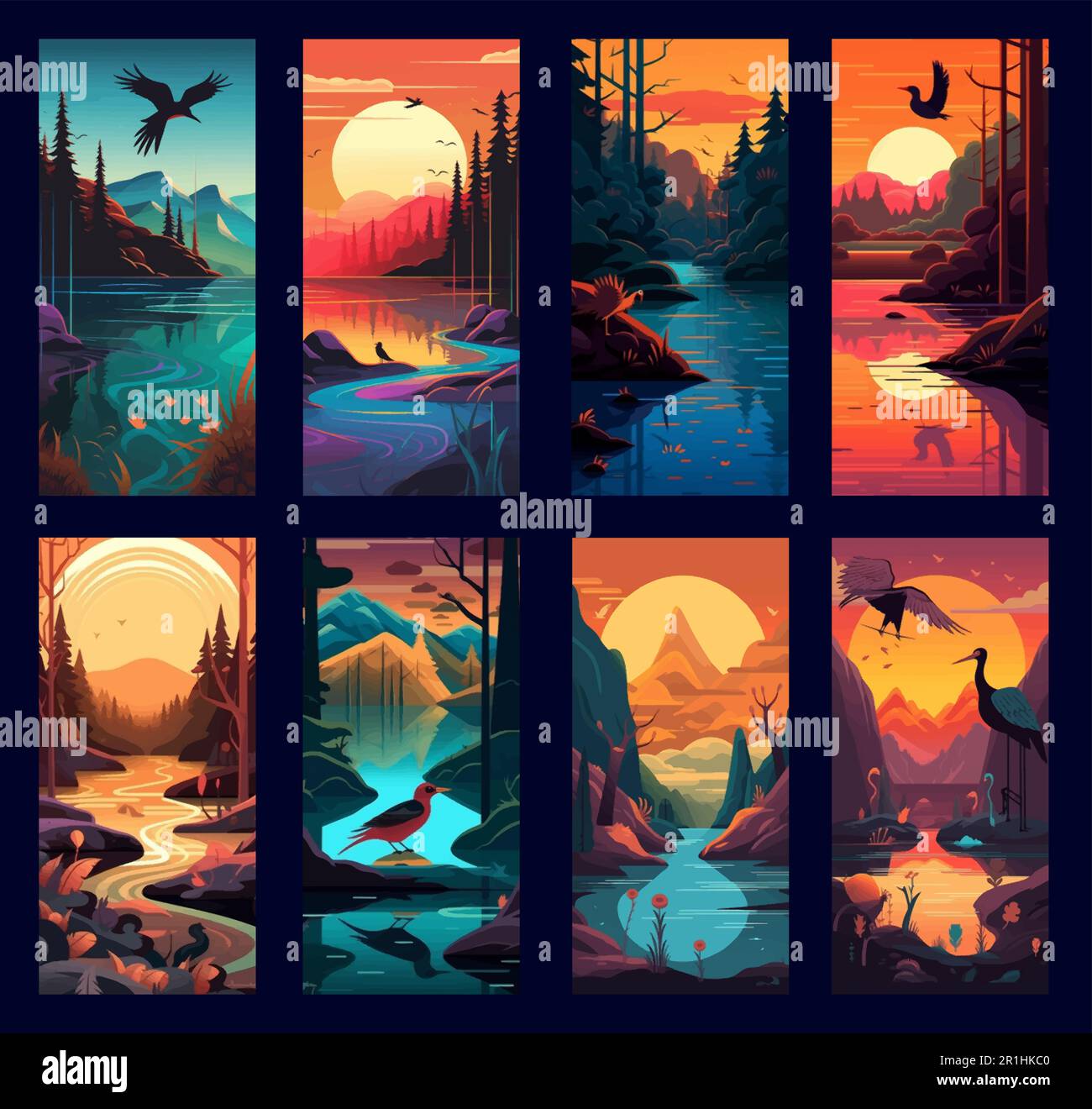 Natural scenery vertical banner set, nature landscape screensaver with ...