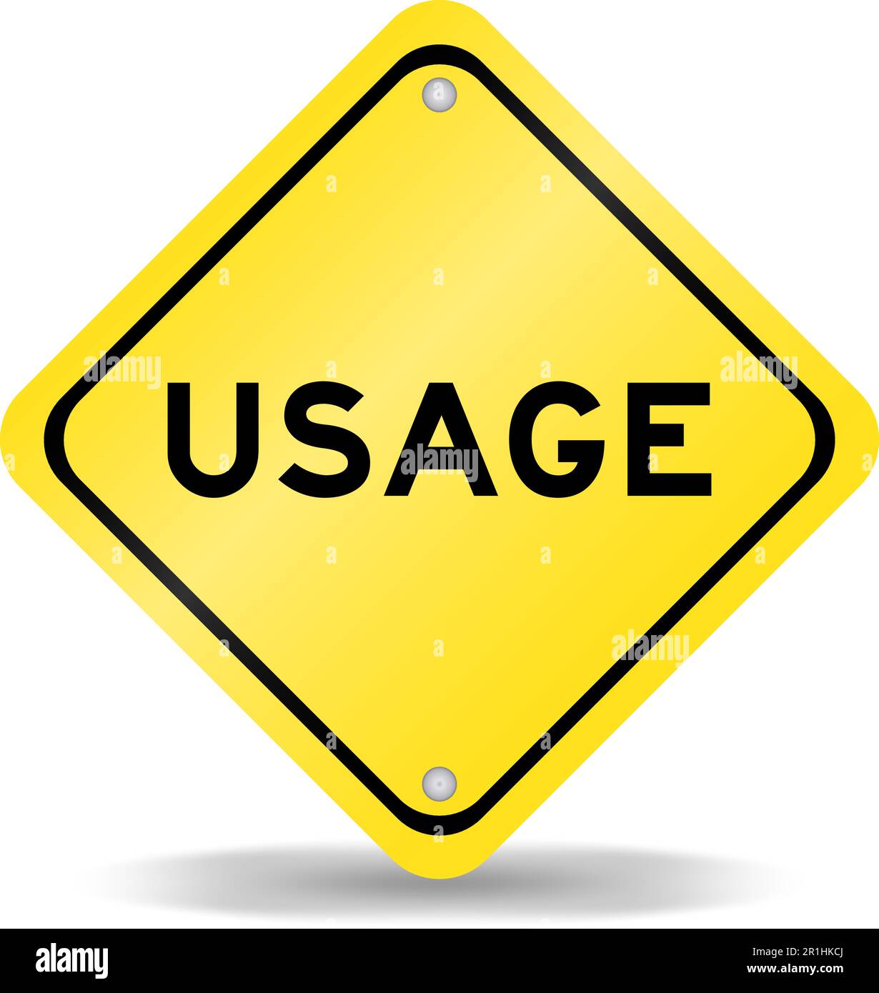 Yellow color transportation sign with word usage on white background ...
