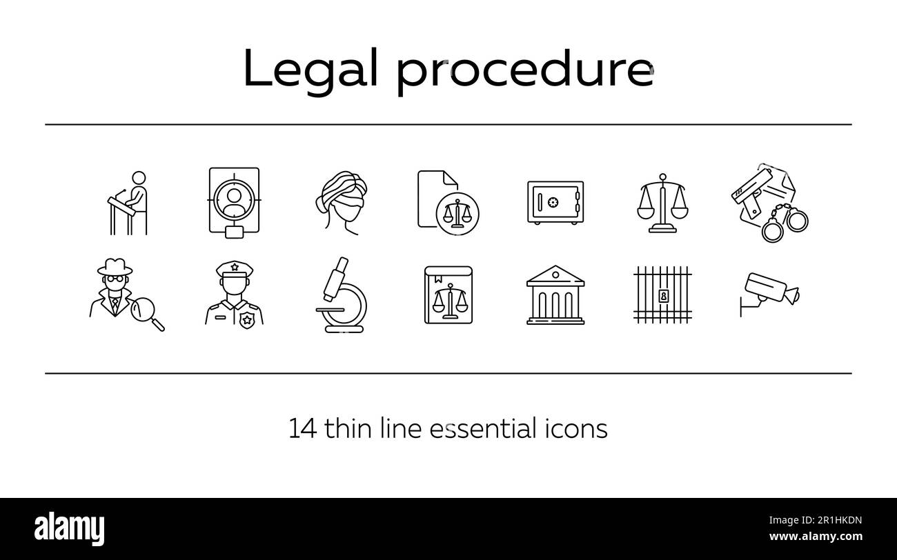 Legal procedure line icon set Stock Vector Image & Art - Alamy