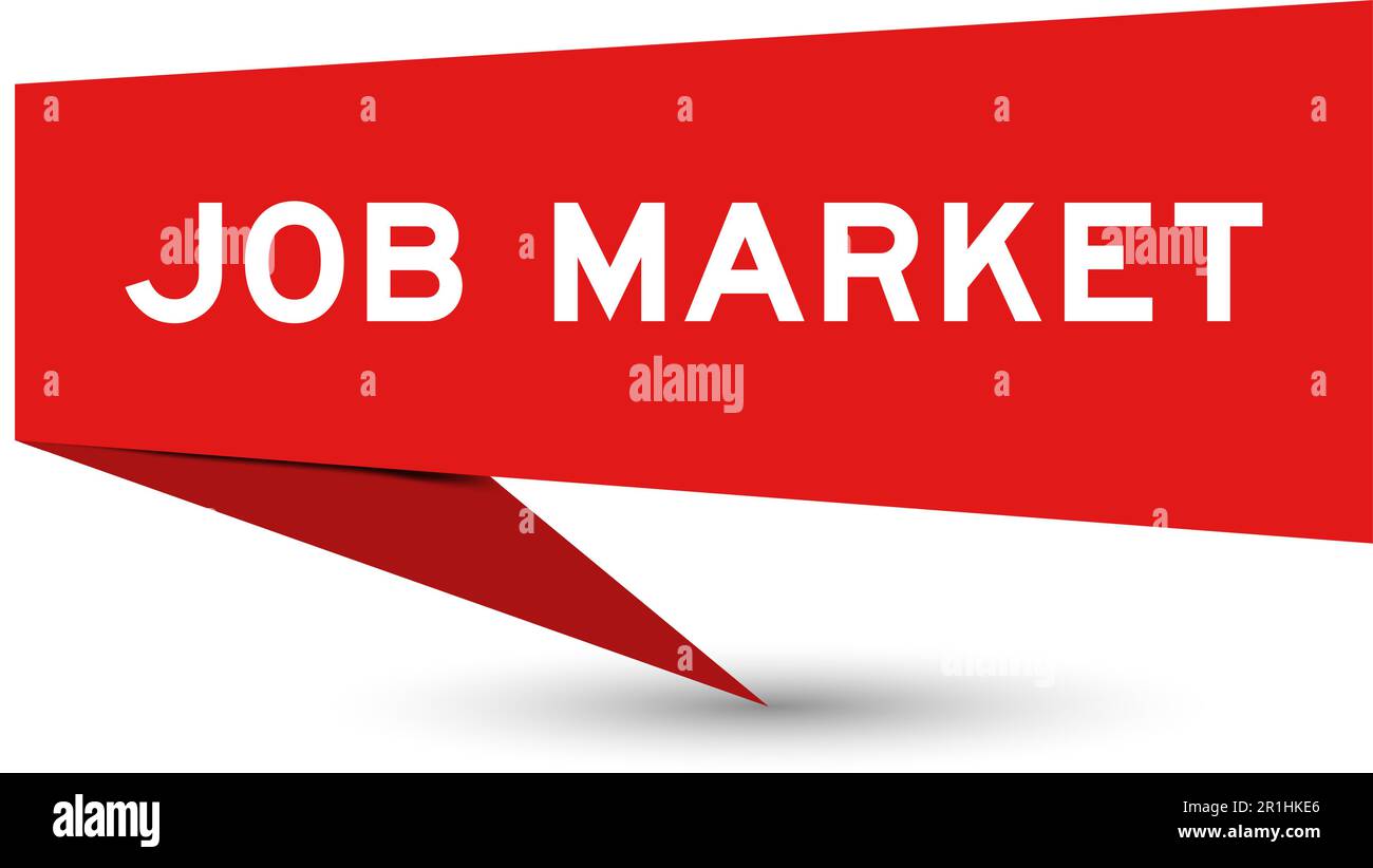 Red color speech banner with word job market on white background Stock ...
