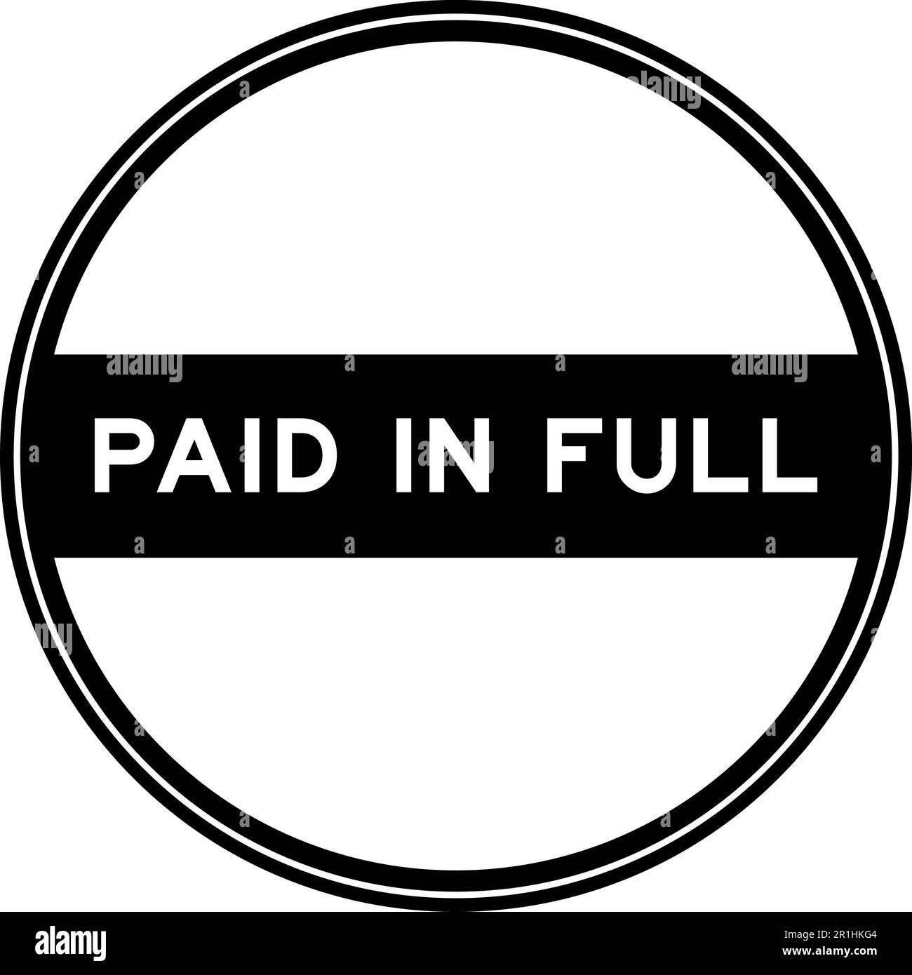 Black color round seal sticker in word paid in full on white background ...