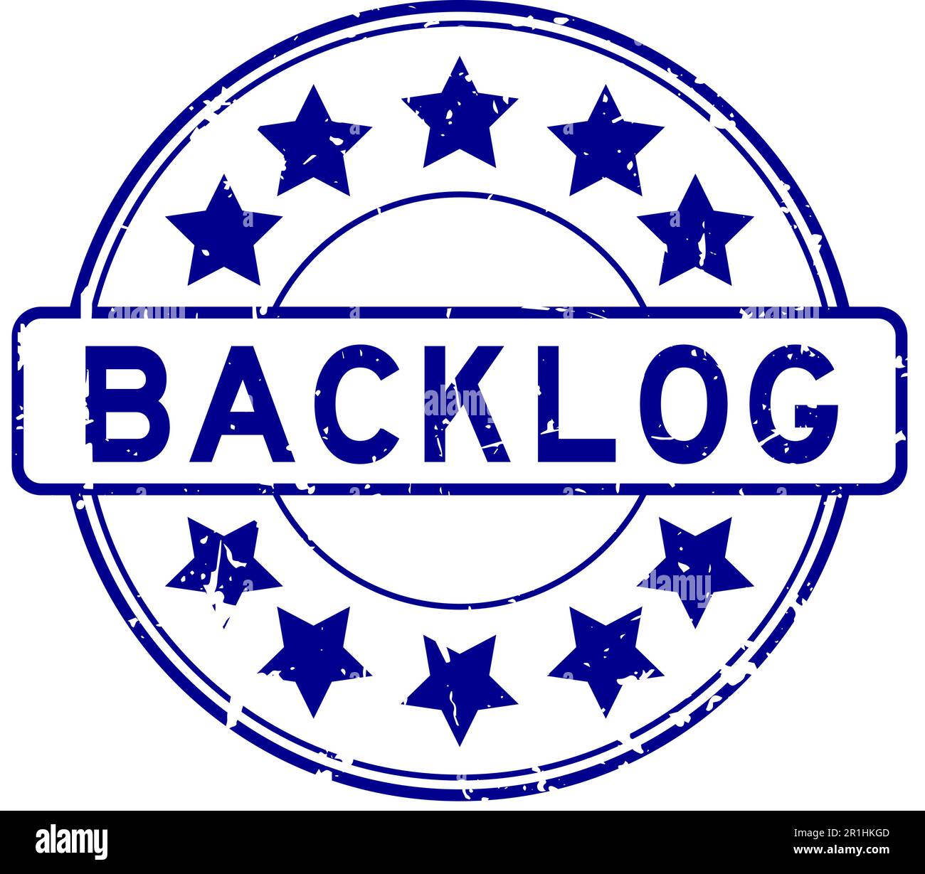 Grunge blue backlog word with star icon round rubber seal stamp on ...