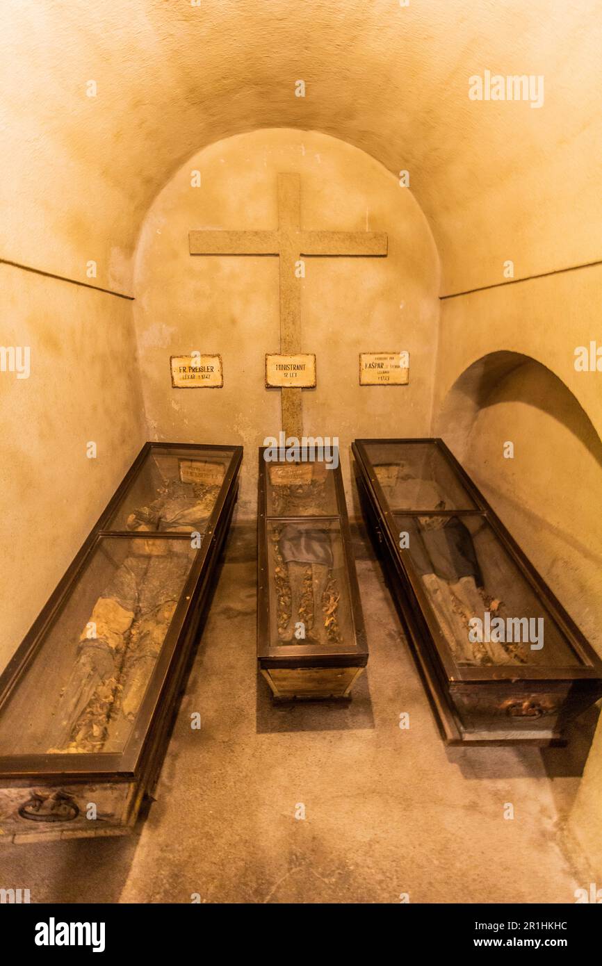 BRNO, CZECHIA - SEPTEMBER 6, 2021: Mummies in the Capuchin Crypt in ...