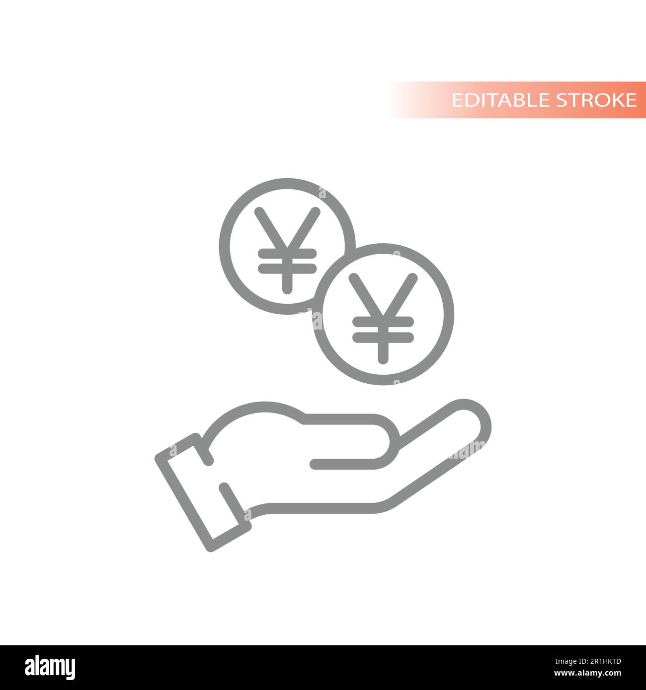 Money yen, yuan coin and hand icon. Simple line vector symbol Stock ...