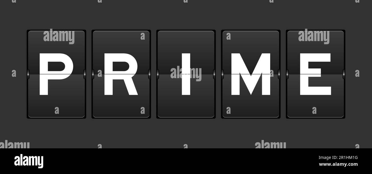 Black color analog flip board with word prime on gray background Stock ...