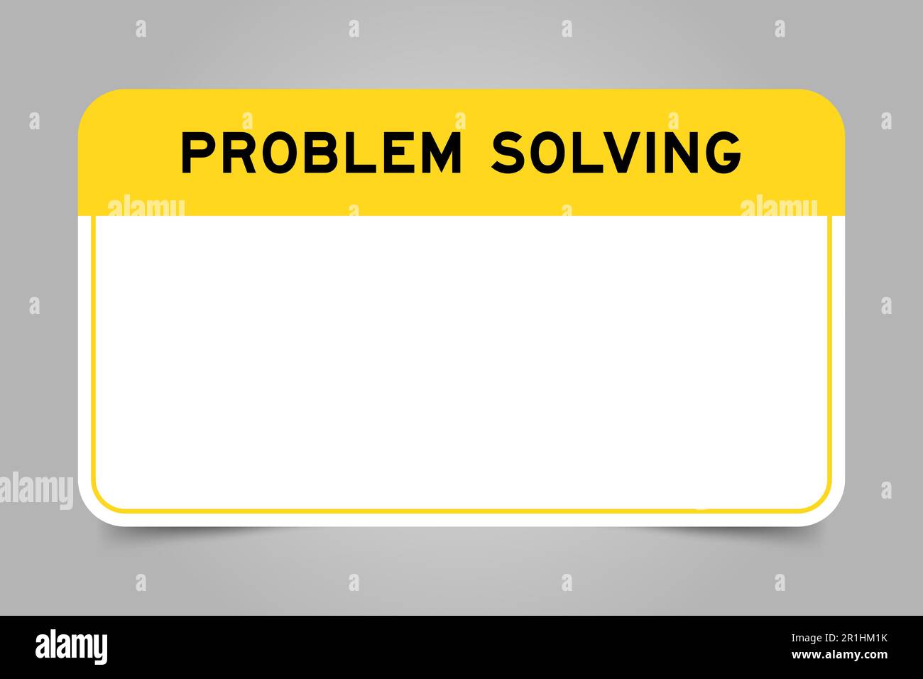 Label banner that have yellow headline with word problem solving and white copy space, on gray ...