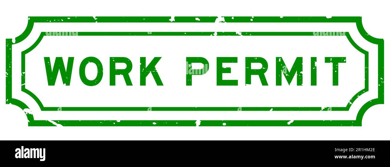 Grunge green work permit word rubber seal stamp on white background ...