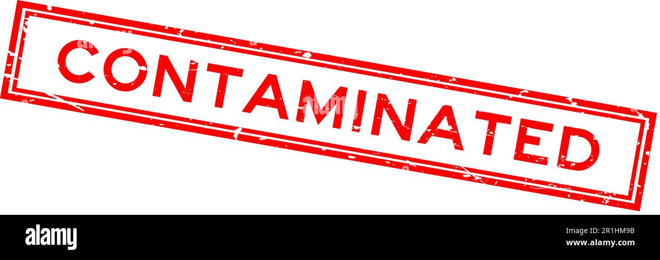 Grunge red contaminated word square rubber stamp in white background ...