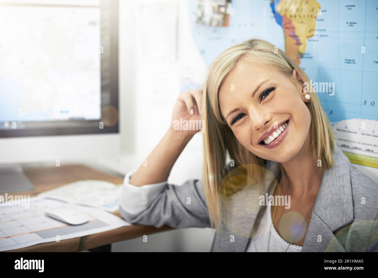 Face portrait, travel agent and business woman smile for tourism ...