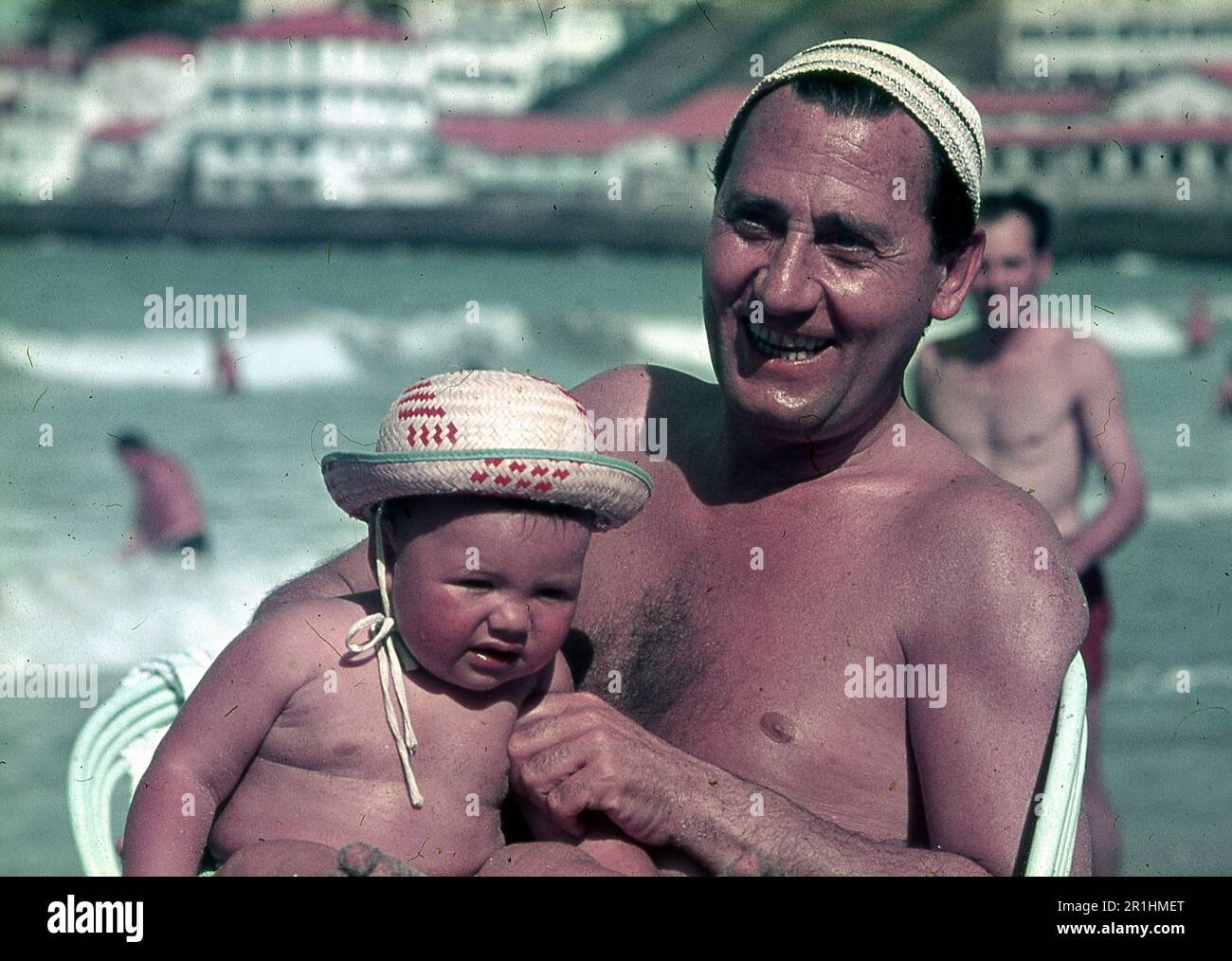 Alberto Sordi, Italian film actor, at the beach, Mar del Plata ...