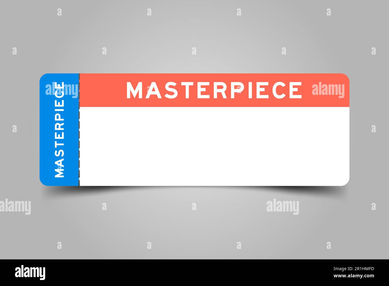 Blue and orange color ticket with word masterpiece and white copy space ...