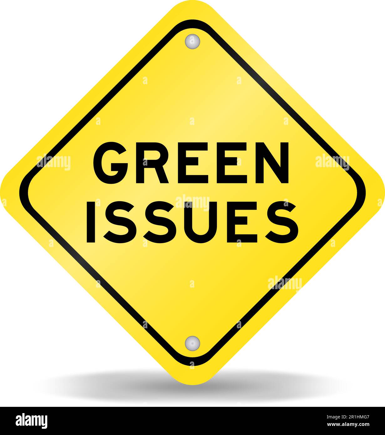 Yellow color transportation sign with word green issues on white ...