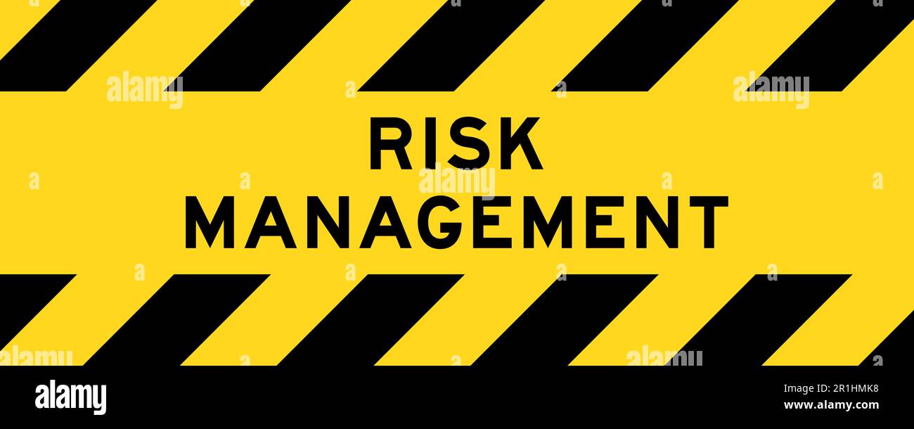 Yellow and black color with line striped label banner with word risk ...