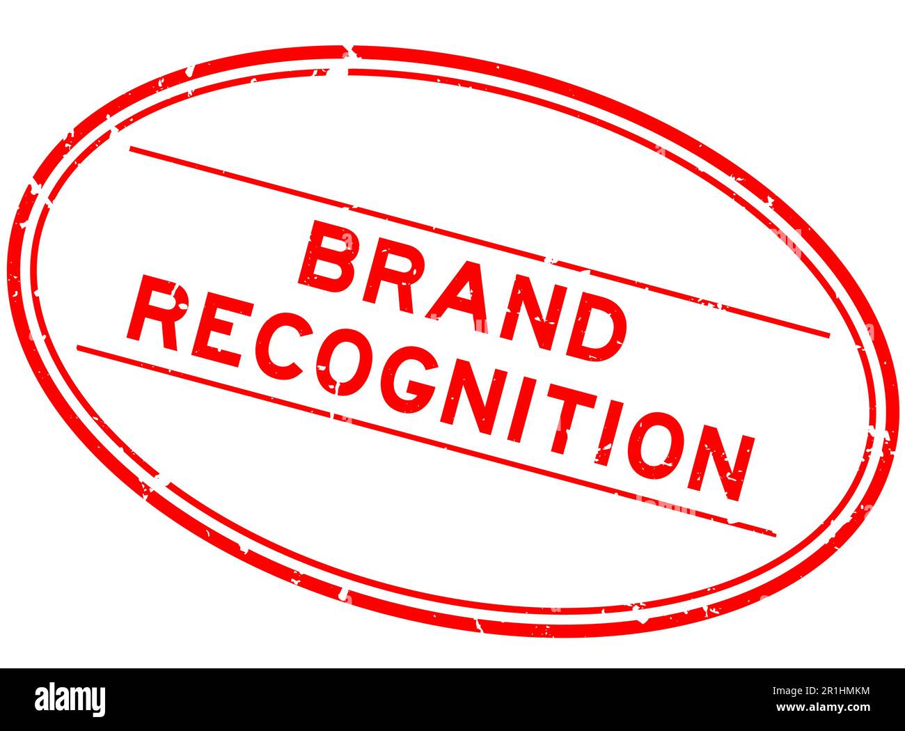 Grunge red brand recognition word oval rubber stamp in white background ...