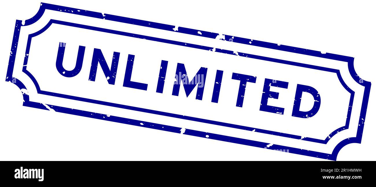 Grunge blue unlimited word rubber seal stamp on white background Stock ...