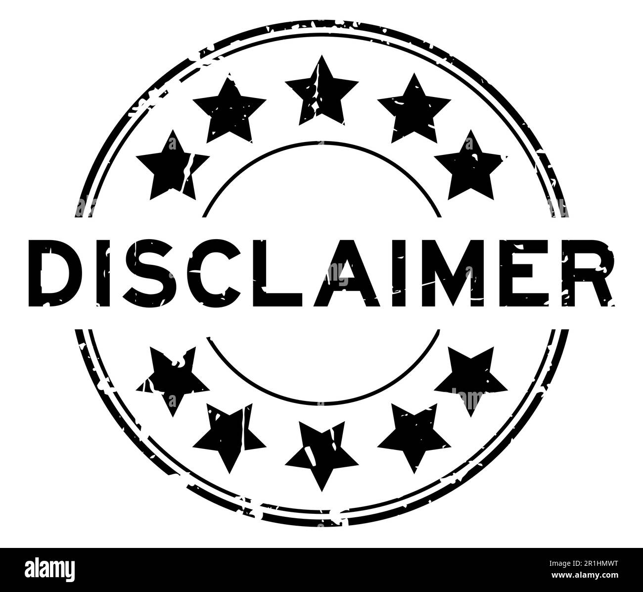 Grunge black disclaimer word with star icon round rubber seal stamp on ...