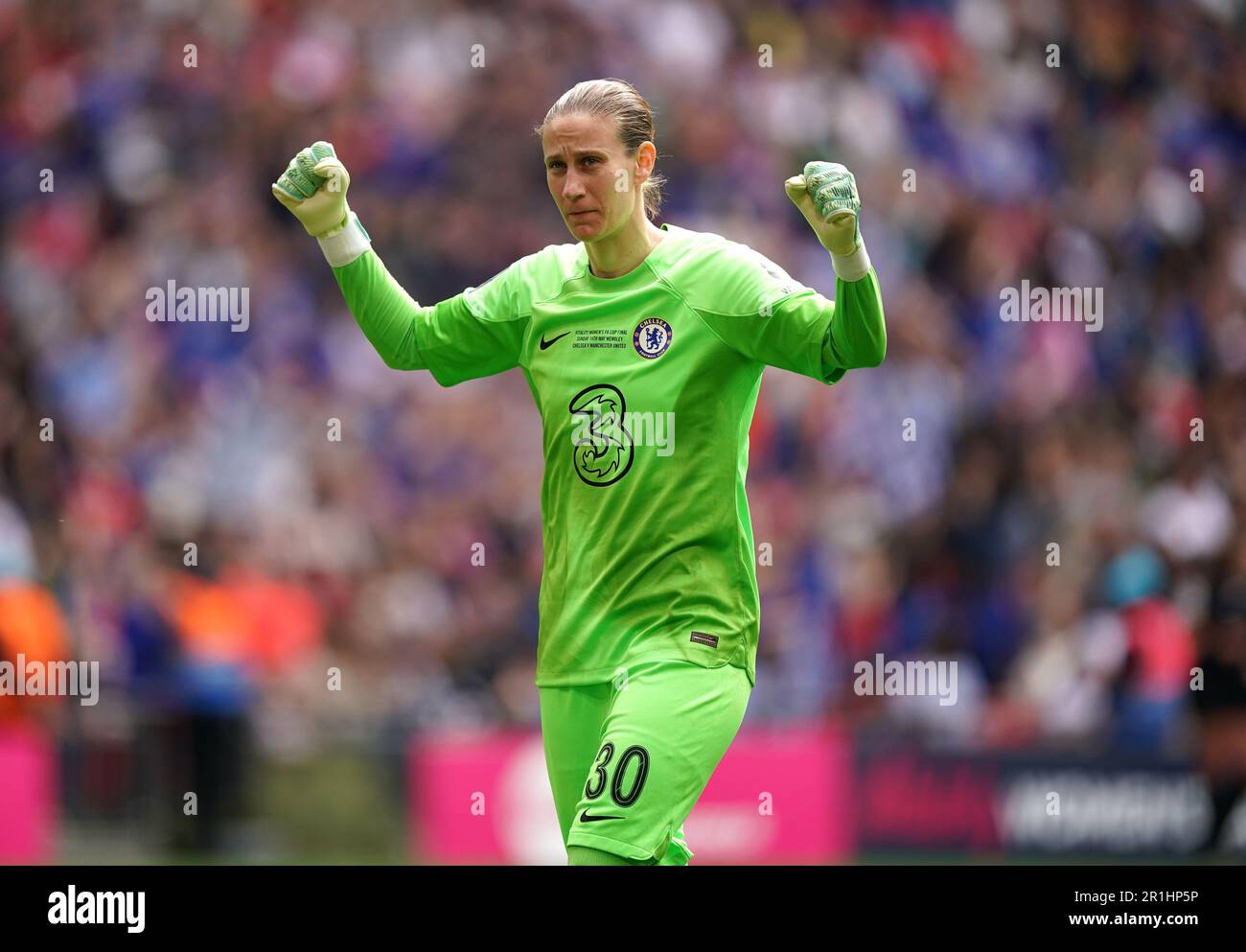 Chelsea goalkeeper Ann-Katrin Berger celebrates their side's first goal ...