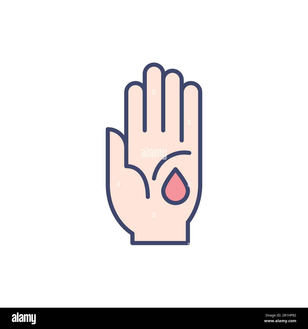 Wound related vector line icon. Hand, drop, blood, palm. Isolated on ...