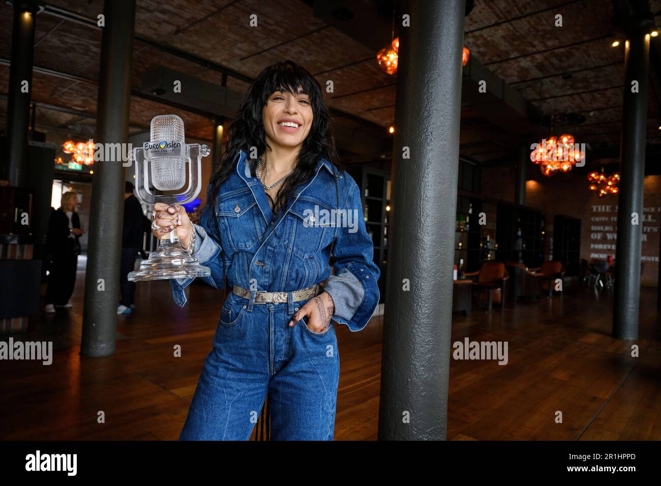 LIVERPOOL 20230514 Loreen with the winner's trophy the day after she ...