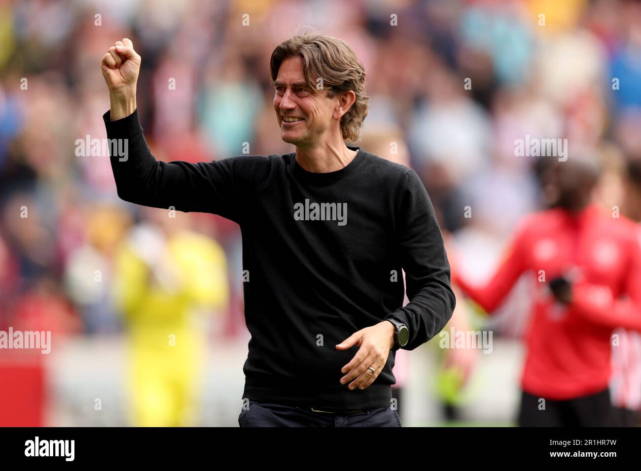 Brentford Manager, Thomas Frank, celebrates following his sides victory ...