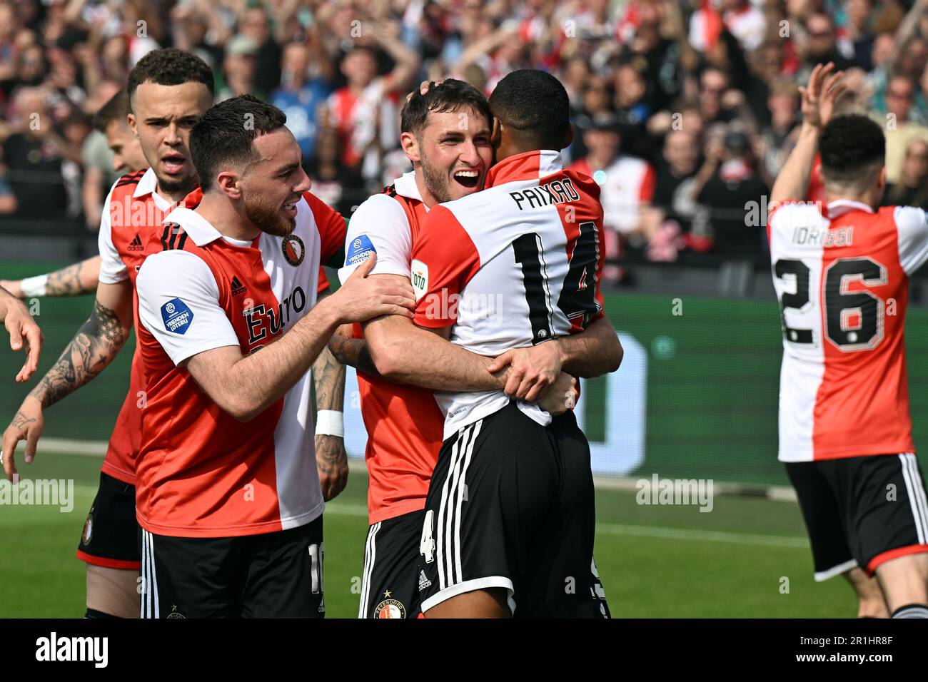 ROTTERDAM - (lr) Orkun Kokcu of Feyenoord, Santiago Gimenez of Feyenoord, Igor Paixao of ...