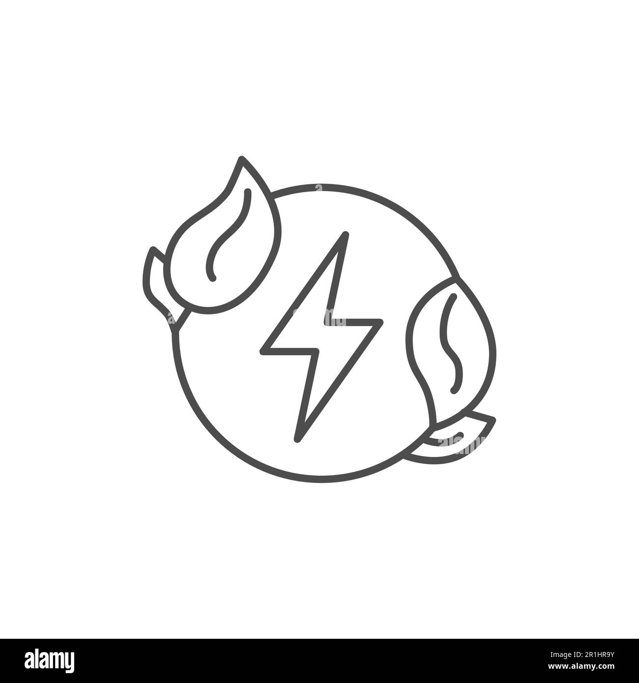 Green energy related vector linear icon. Lightning in a circle of ...
