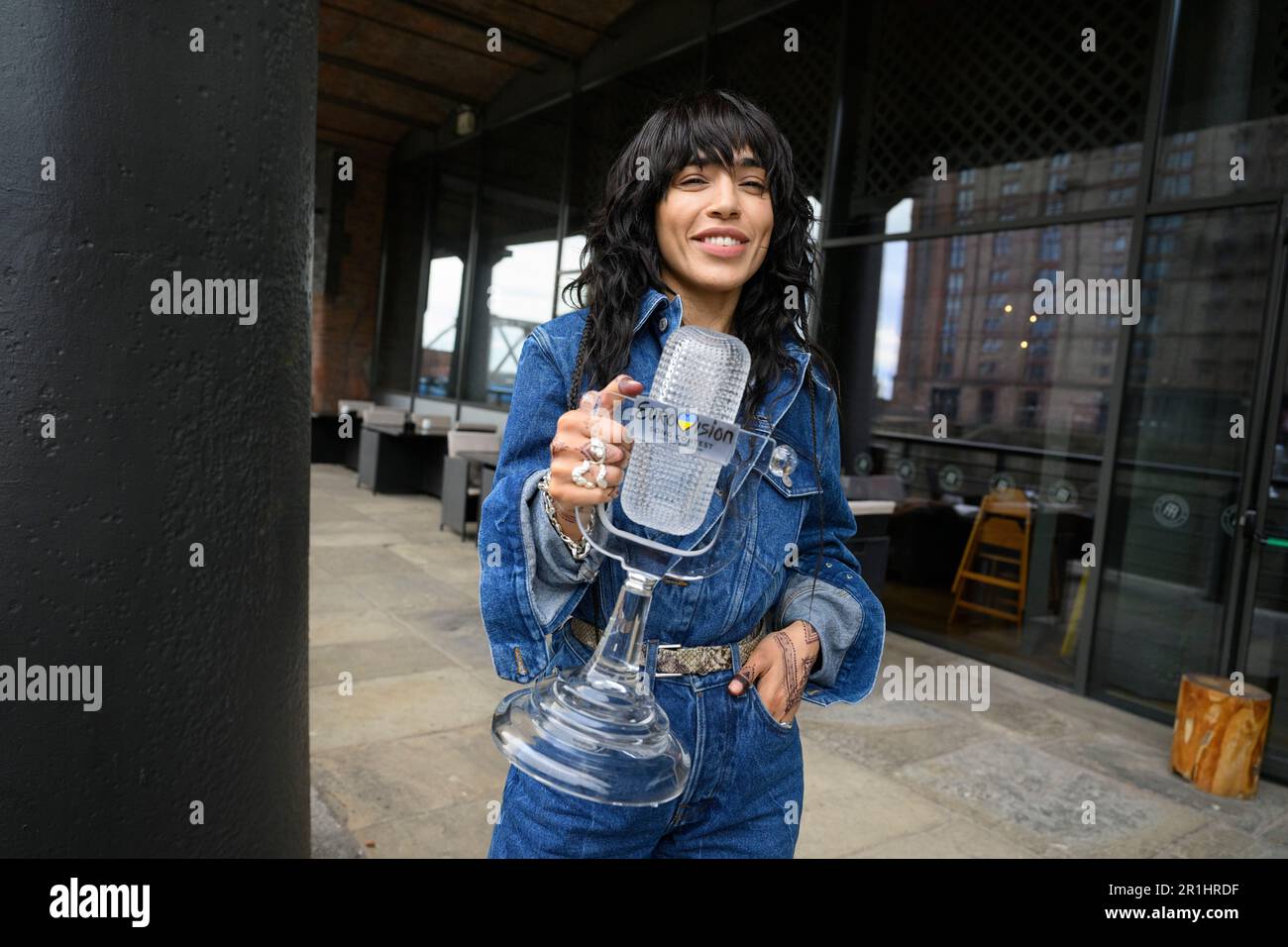 LIVERPOOL 20230514 Loreen with the winner's trophy the day after she ...