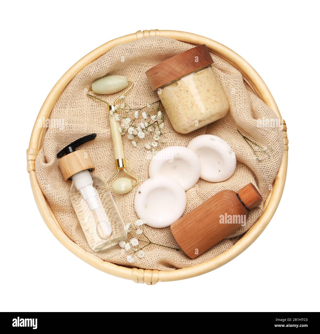 Spa gift set with personal products isolated on white, top view Stock ...