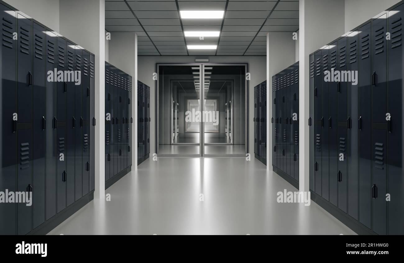 School hallway with lockers - 3D Illustration Stock Photo - Alamy