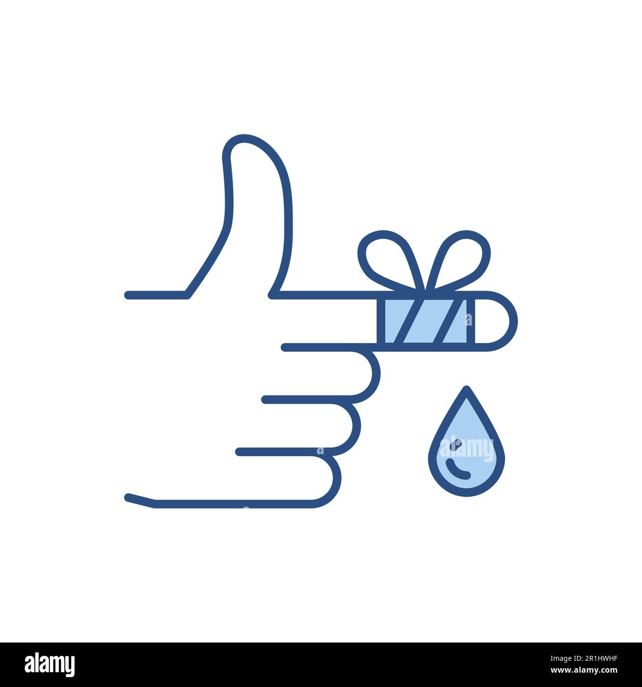 Injured Finger related vector line icon. Hand, drop, bandage. Isolated ...