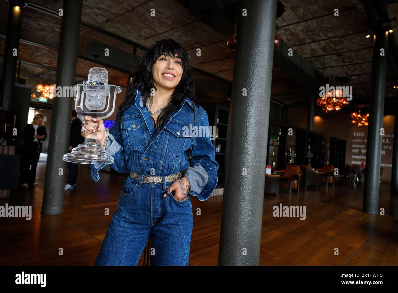 LIVERPOOL 20230514 Loreen with the winner's trophy the day after she ...