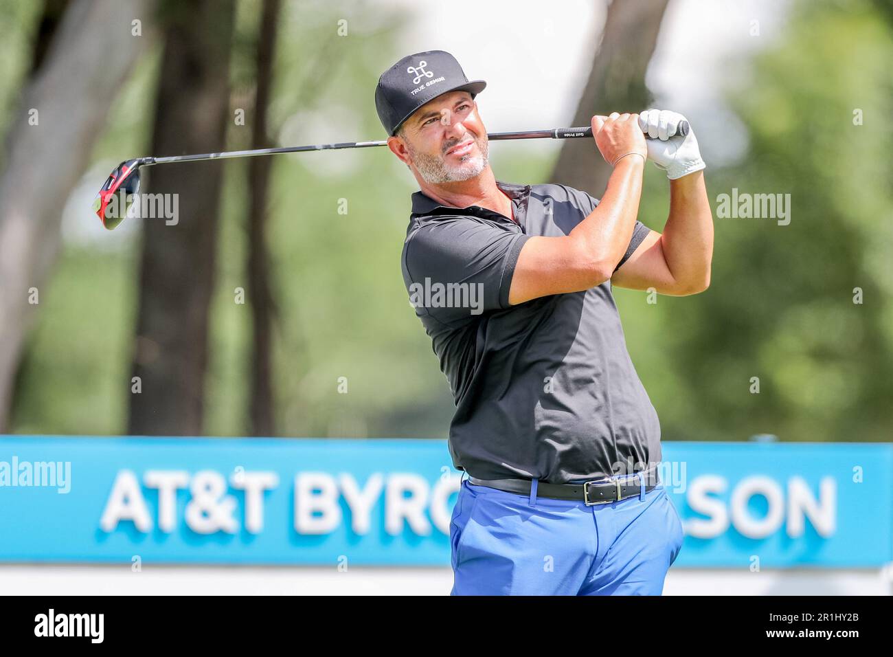 McKinney, TX, USA. 13th May, 2023. Scott Piercy hits his tee shot on ...