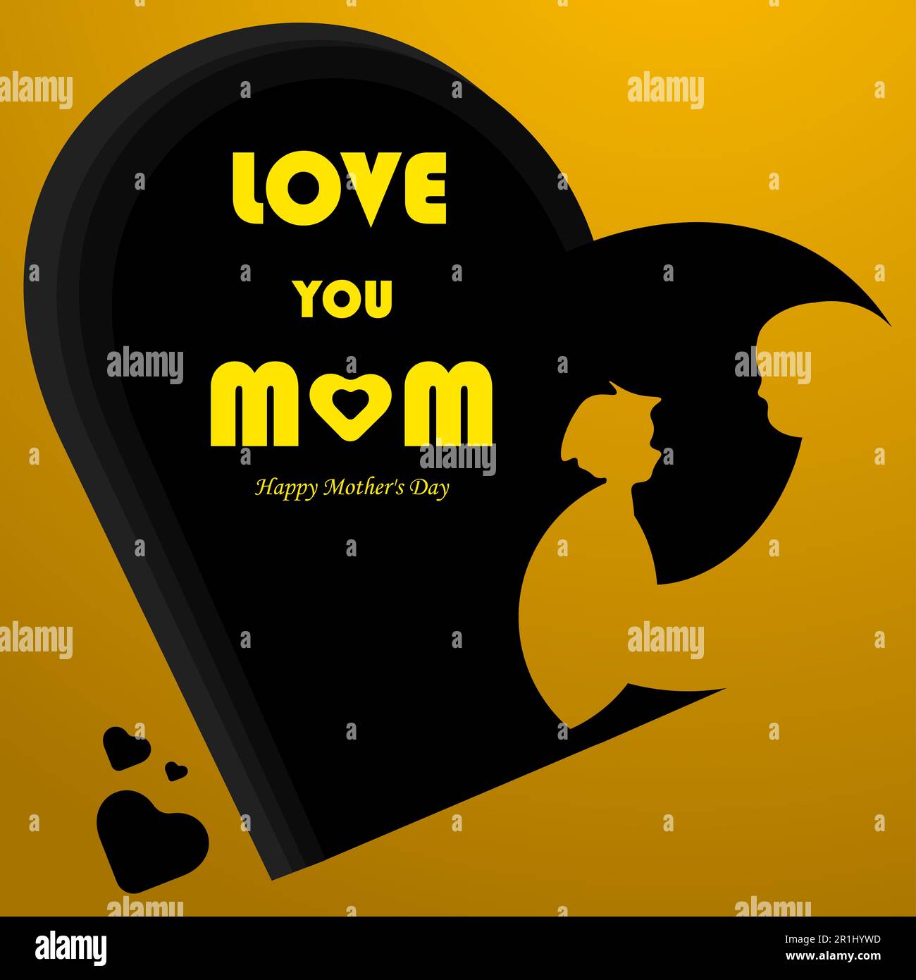 An illustration of a Mother's Day greeting card with a dark yellow ...