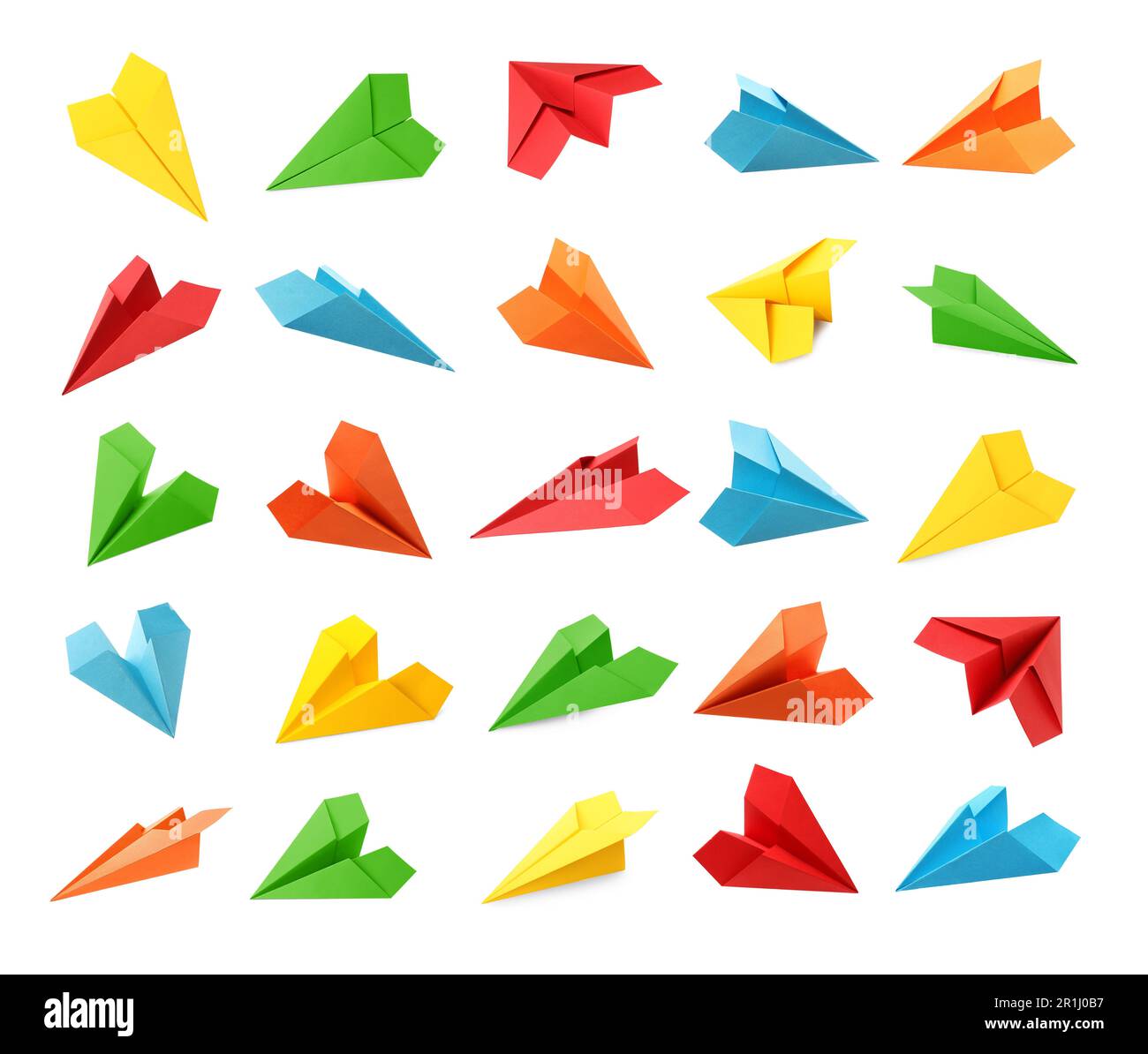 Set with handmade different color paper planes on white background ...
