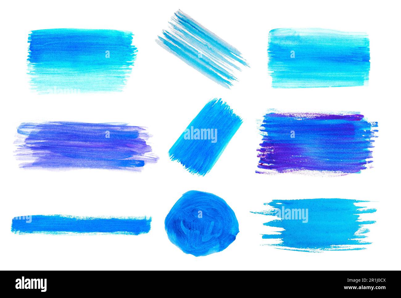 Different paint strokes drawn with brush on white background, top view ...