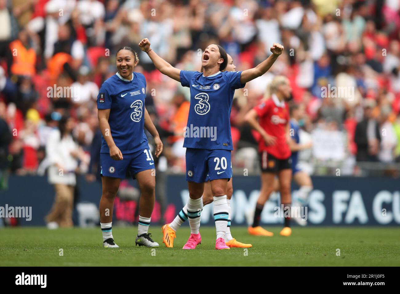London, UK. 14th May, 2023. Sam Kerr of Chelsea Women celebrates at ...