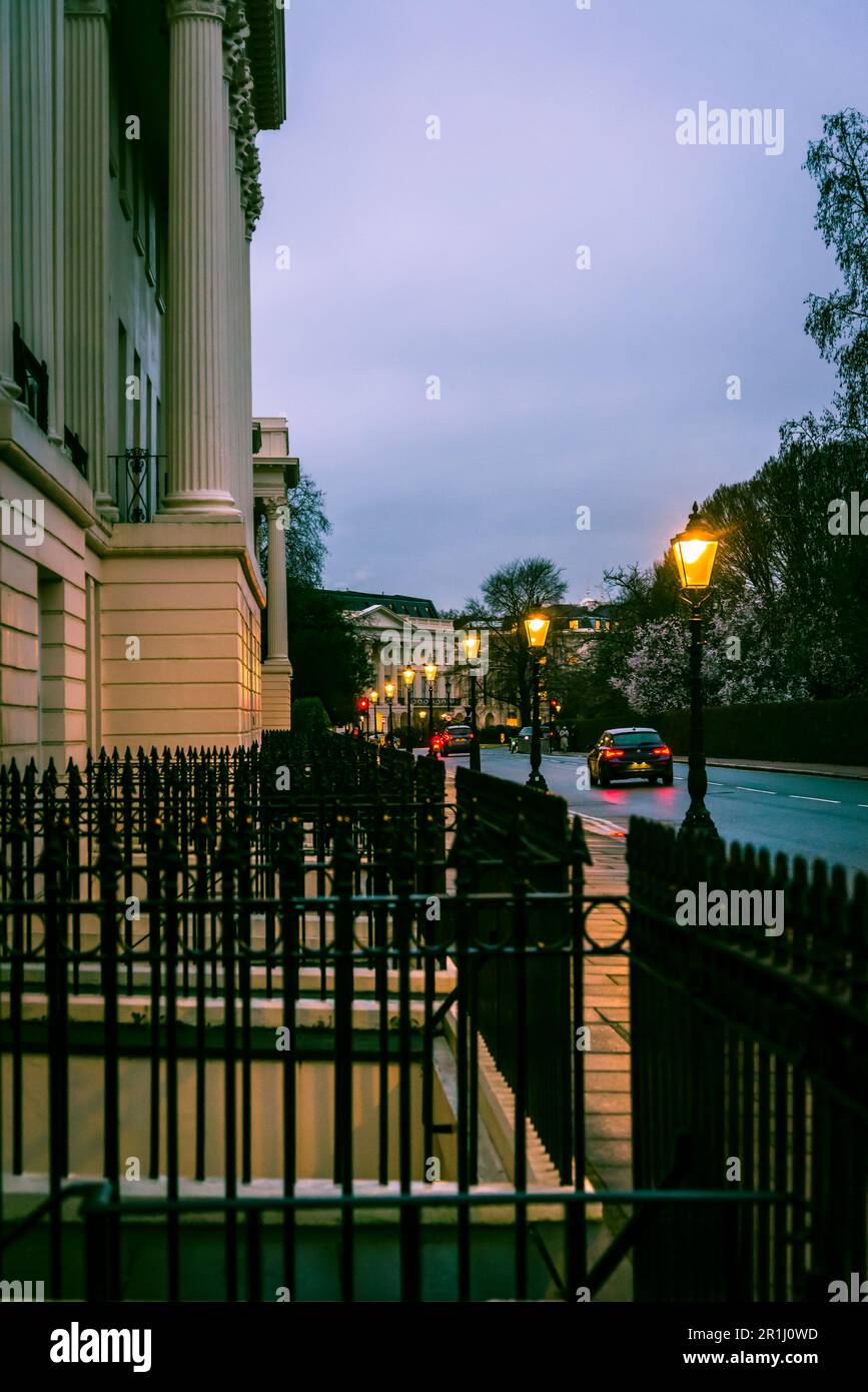 Posh street near Regent's Park at dusk, London, England, UK Stock Photo ...
