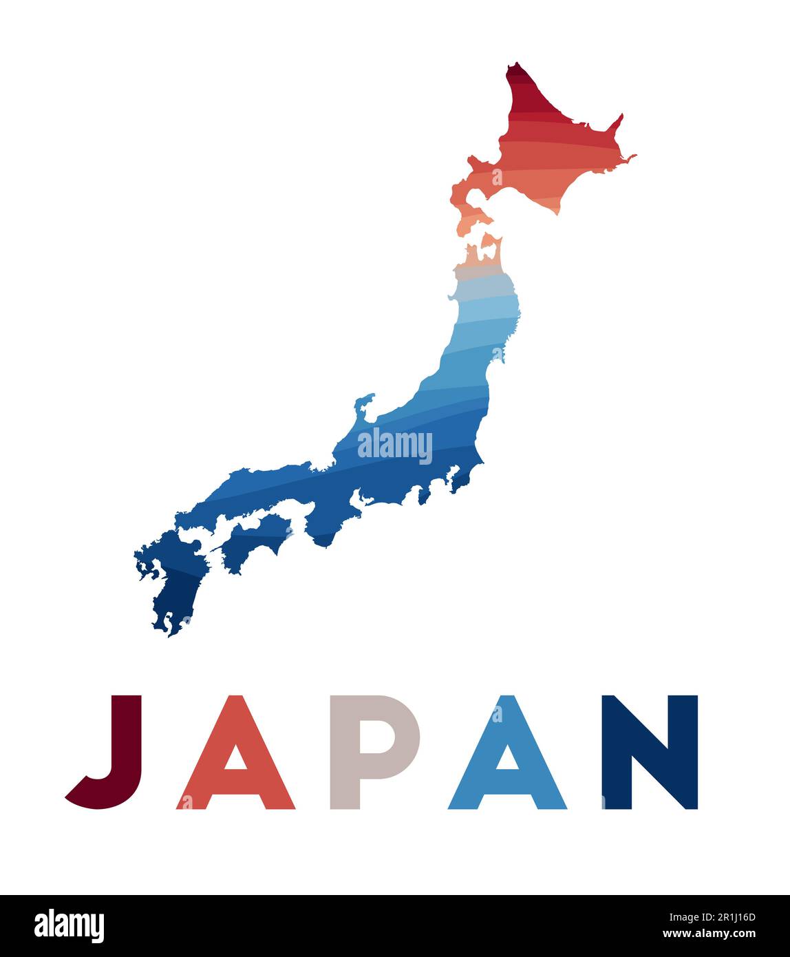 Japan map. Map of the country with beautiful geometric waves in red and ...