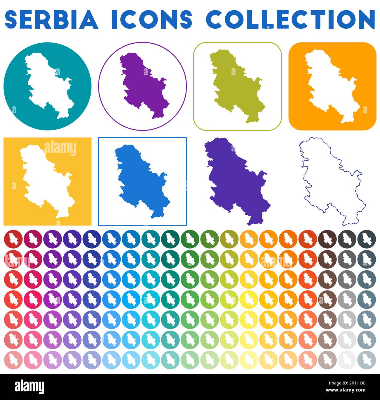 Serbia icons collection. Bright colorful trendy map icons. Modern ...
