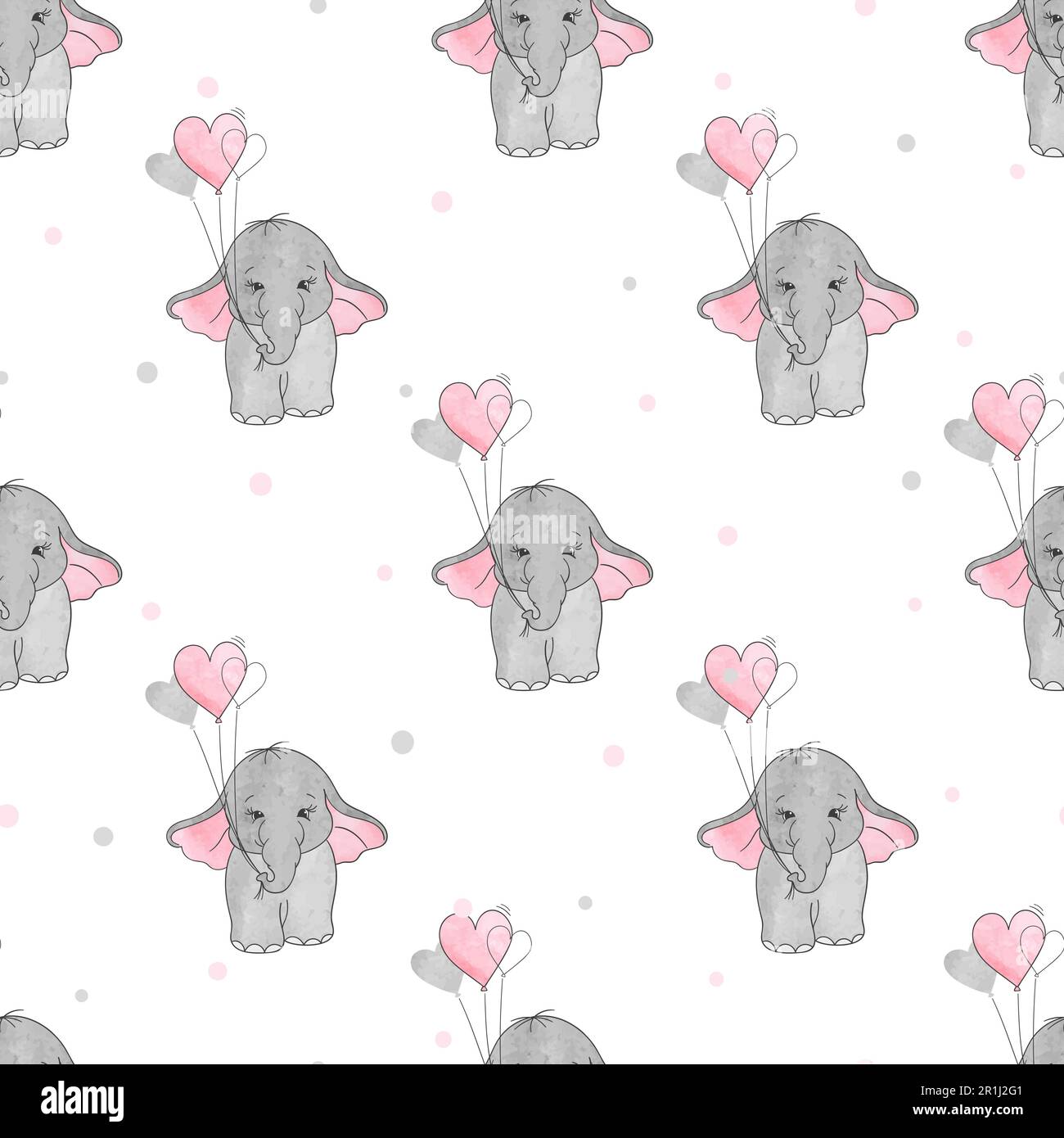 Seamless pattern with cute elephants and heart balloons. Vector ...