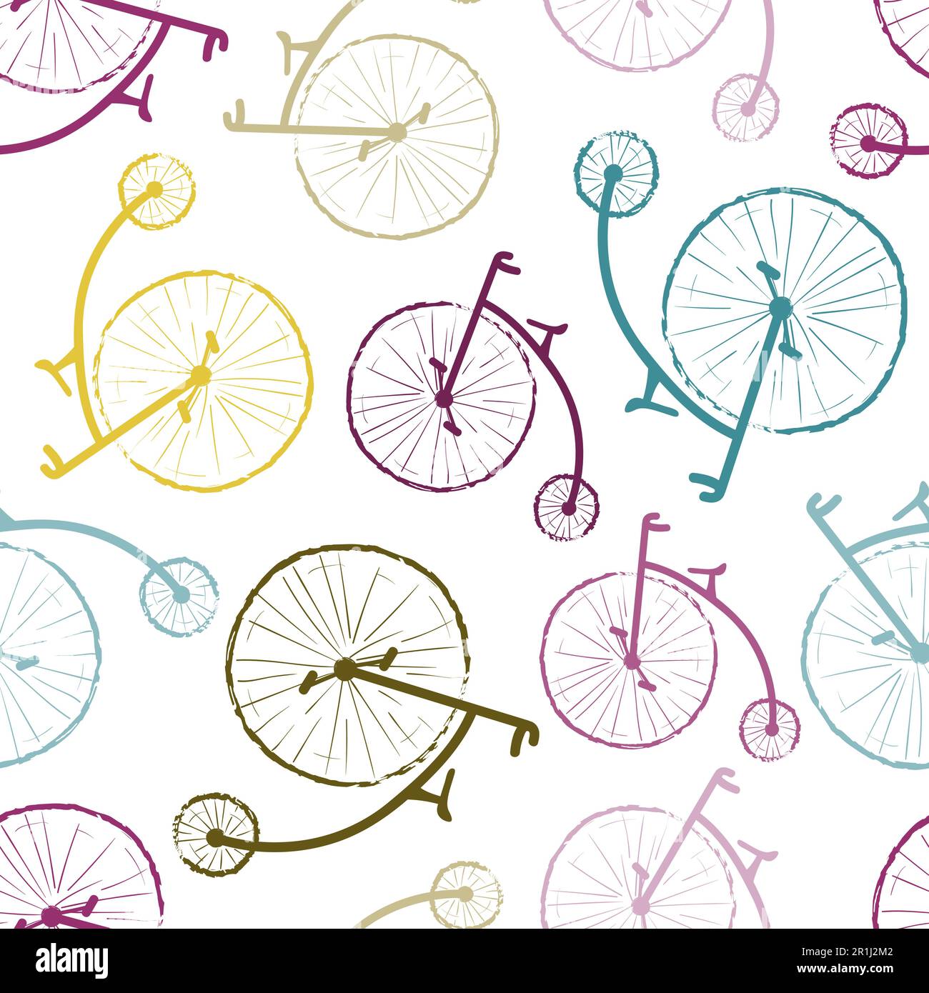 Seamless pattern with colorful retro bicycles. Vector background with ...