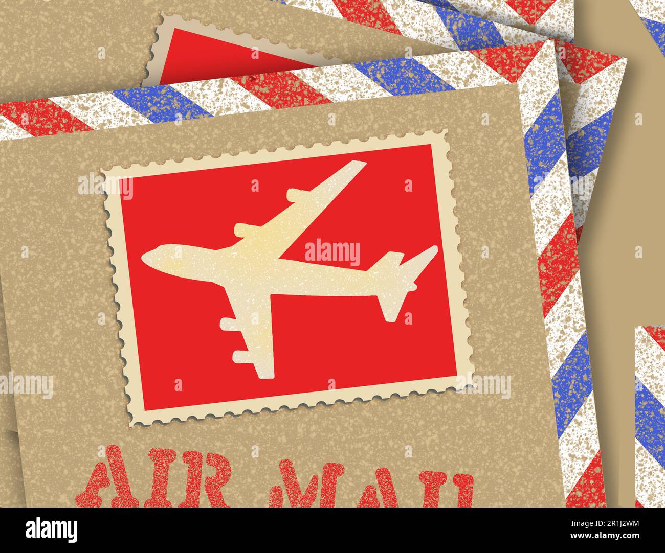 A vintage mock air mail postage stamp with an airplane in the design is ...