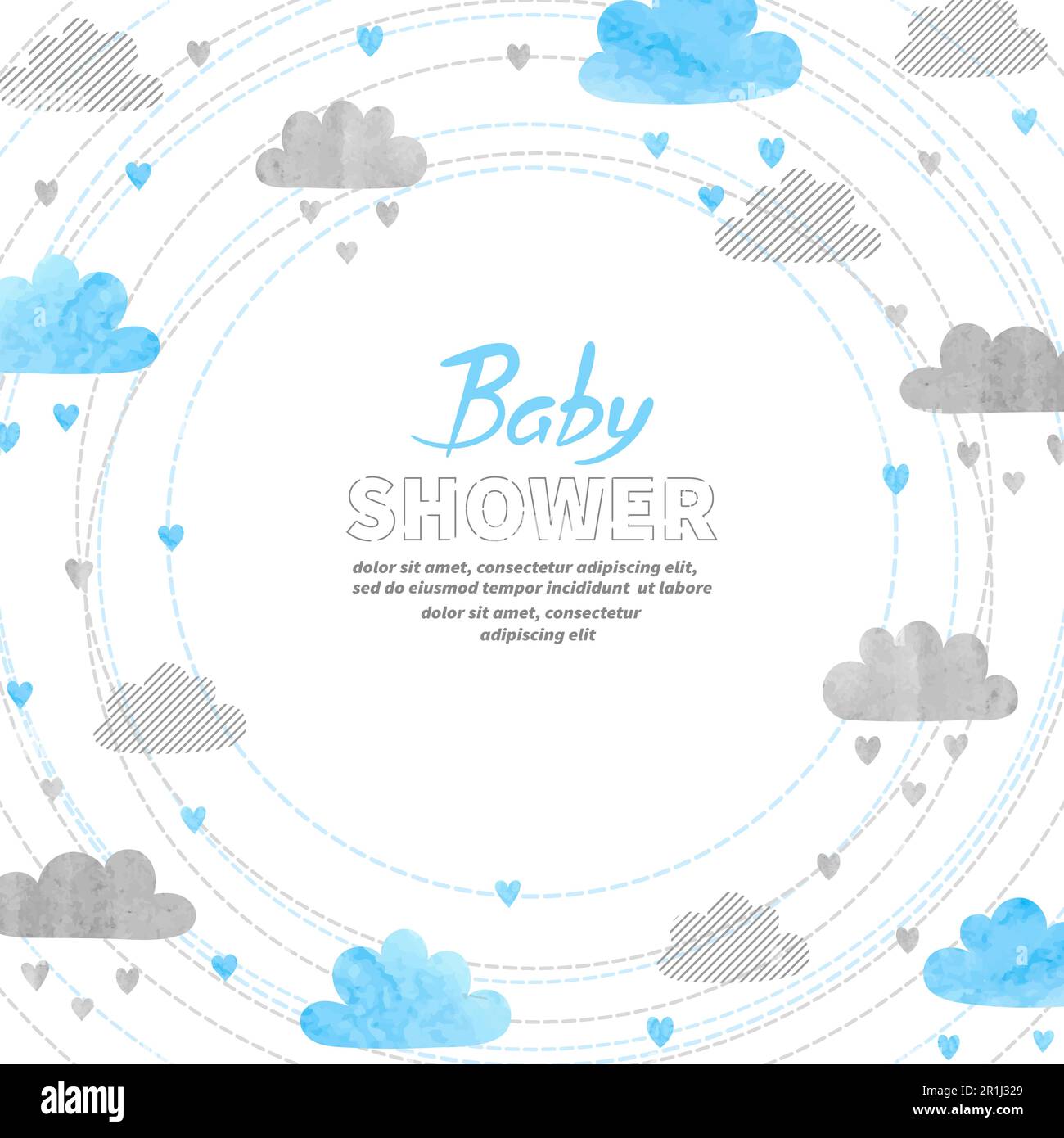 Baby Shower boy invitation card design with watercolor clouds Stock ...