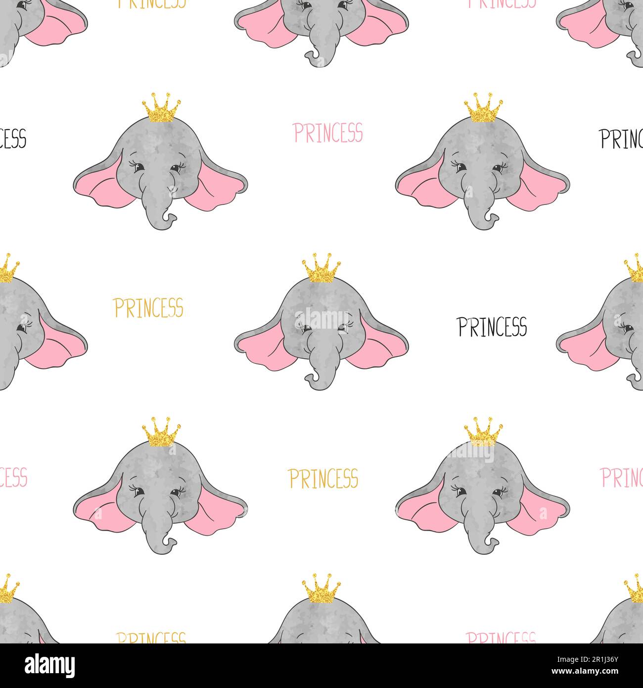 Seamless baby elephant princess pattern. Vector background for kids ...
