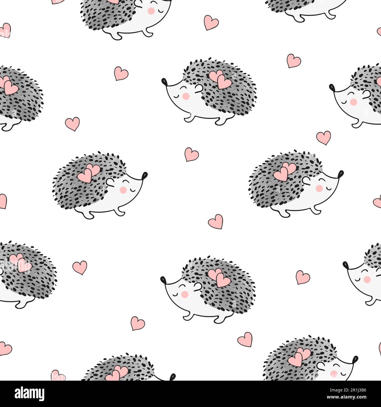 Seamless pattern with cute watercolor hedgehogs and hearts. Vector ...