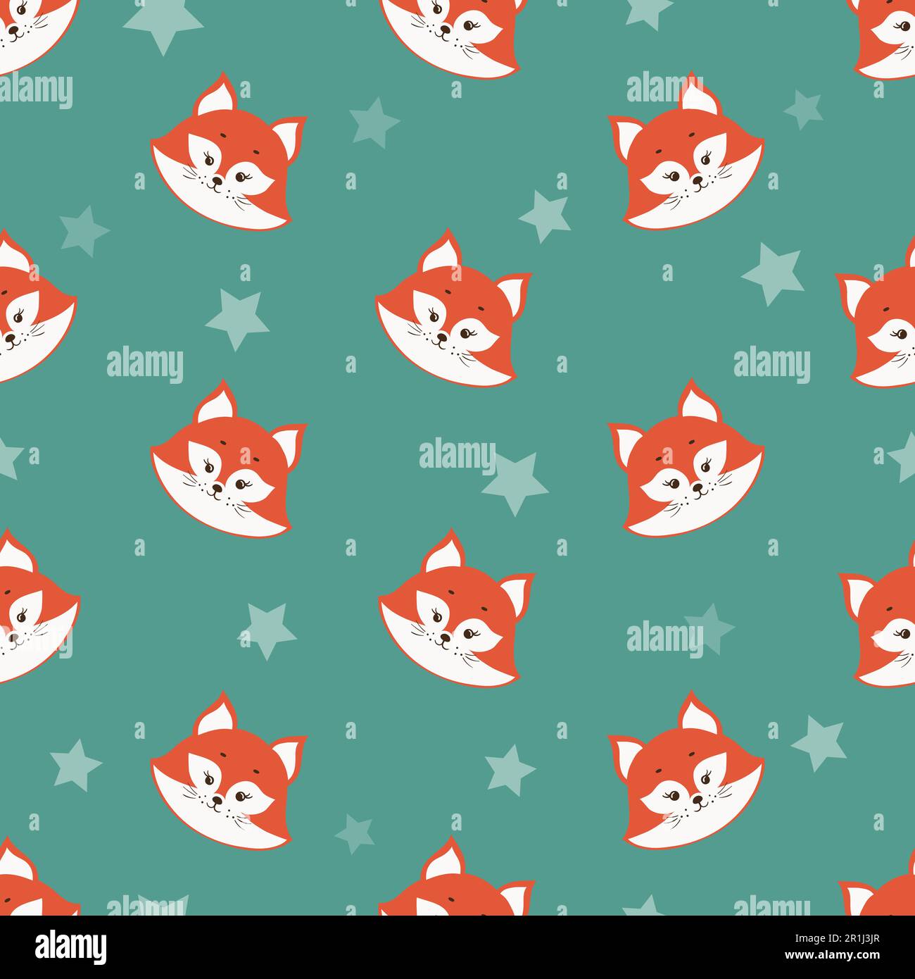 Seamless cute foxes pattern. Vector background with fox heads and stars ...