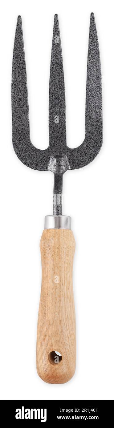 Gardening tool equipment. Garden fork with wooden handle for planting ...